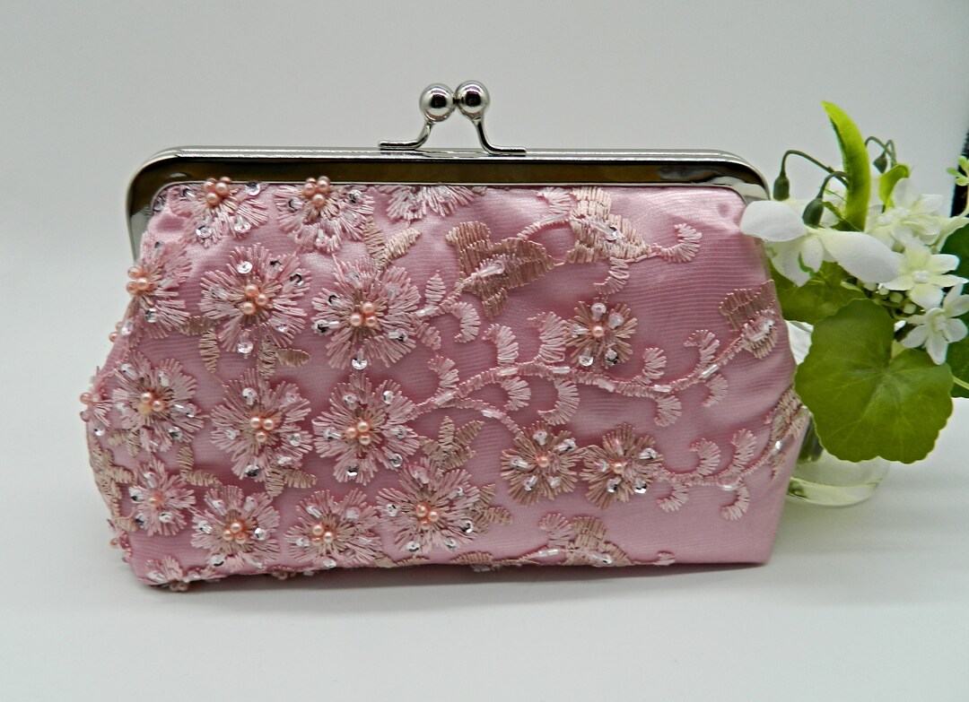 Pink Beaded and Sequin Clutch Bag, Mother of Bride Clutch Bag, Evening ...