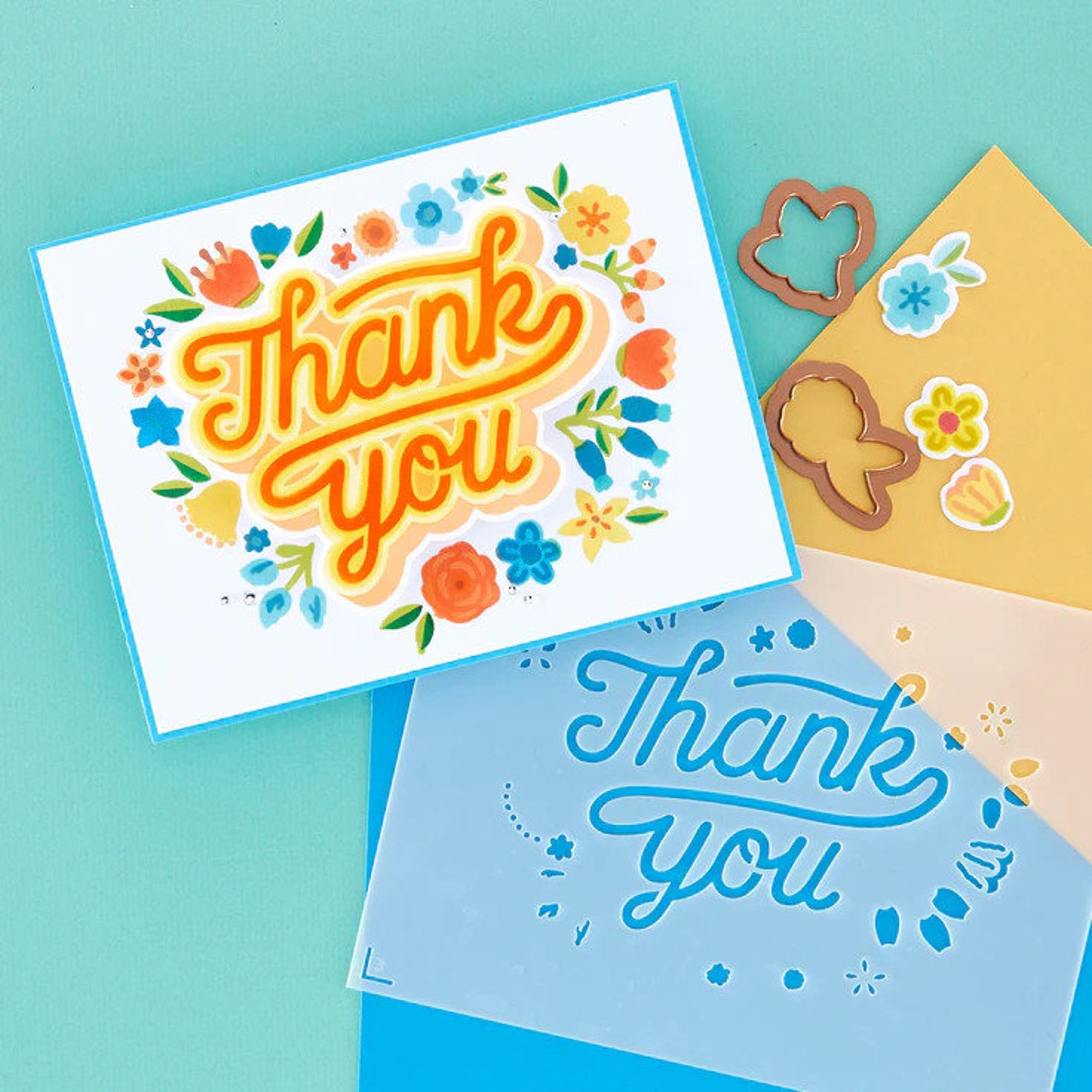 Spellbinders Layered Stencils Collection Floral Thank You Stencil and ...