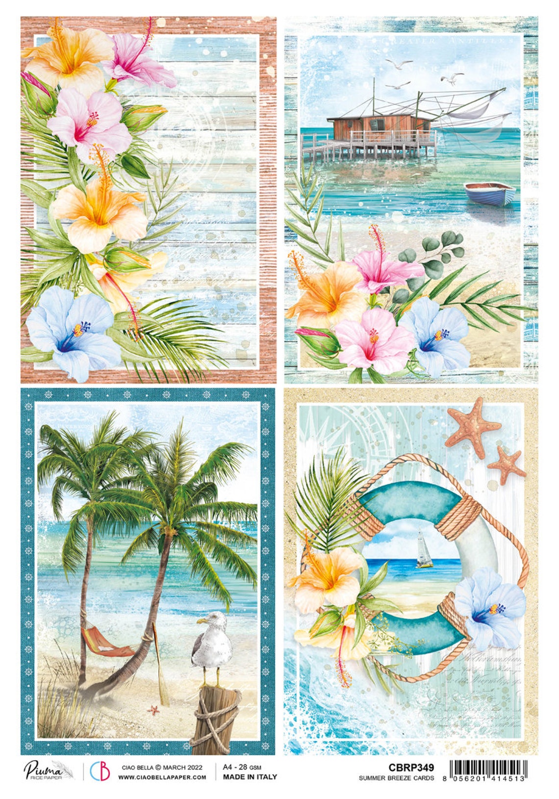 Ciao Bella Summer Breeze Cards A4 Rice Paper - Etsy