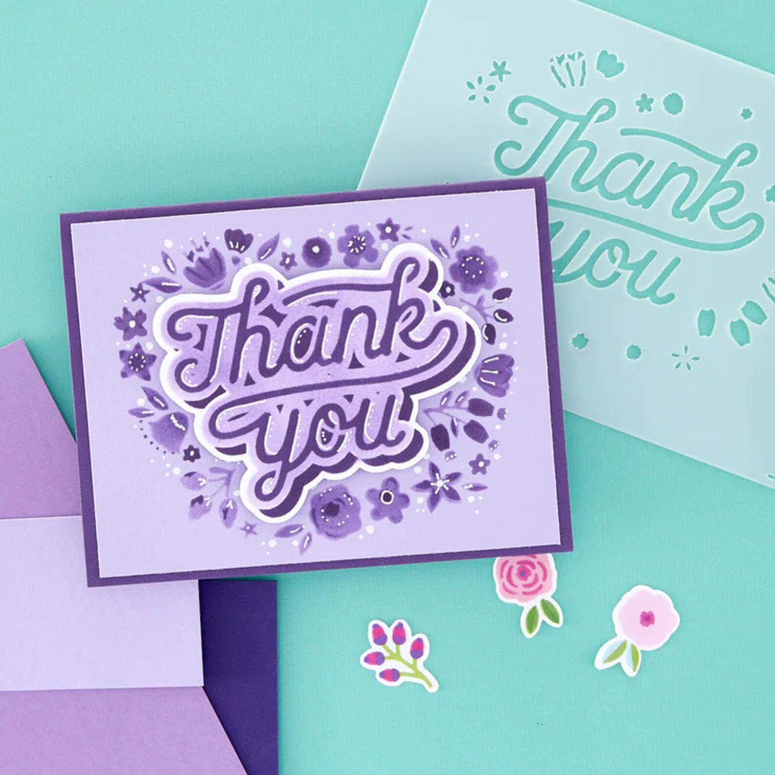 Spellbinders Layered Stencils Collection Floral Thank You Stencil and ...