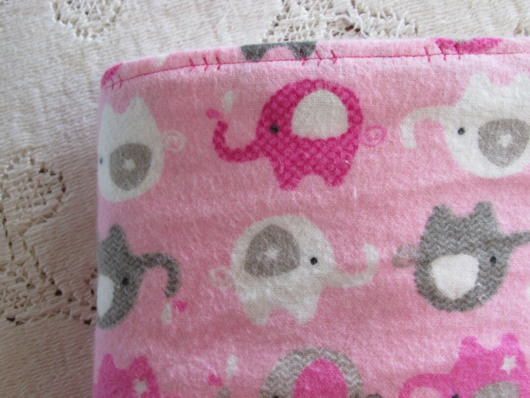 RTS Pink Elephants Flannel Baby Blanket Pink Gray White Elephant ...