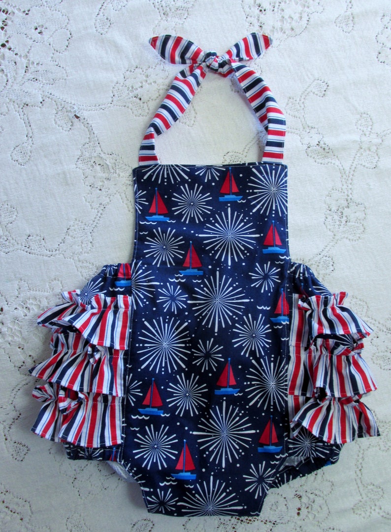 Fourth of July Red White & Blue Ruffled Bubble Romper - Patriotic ...