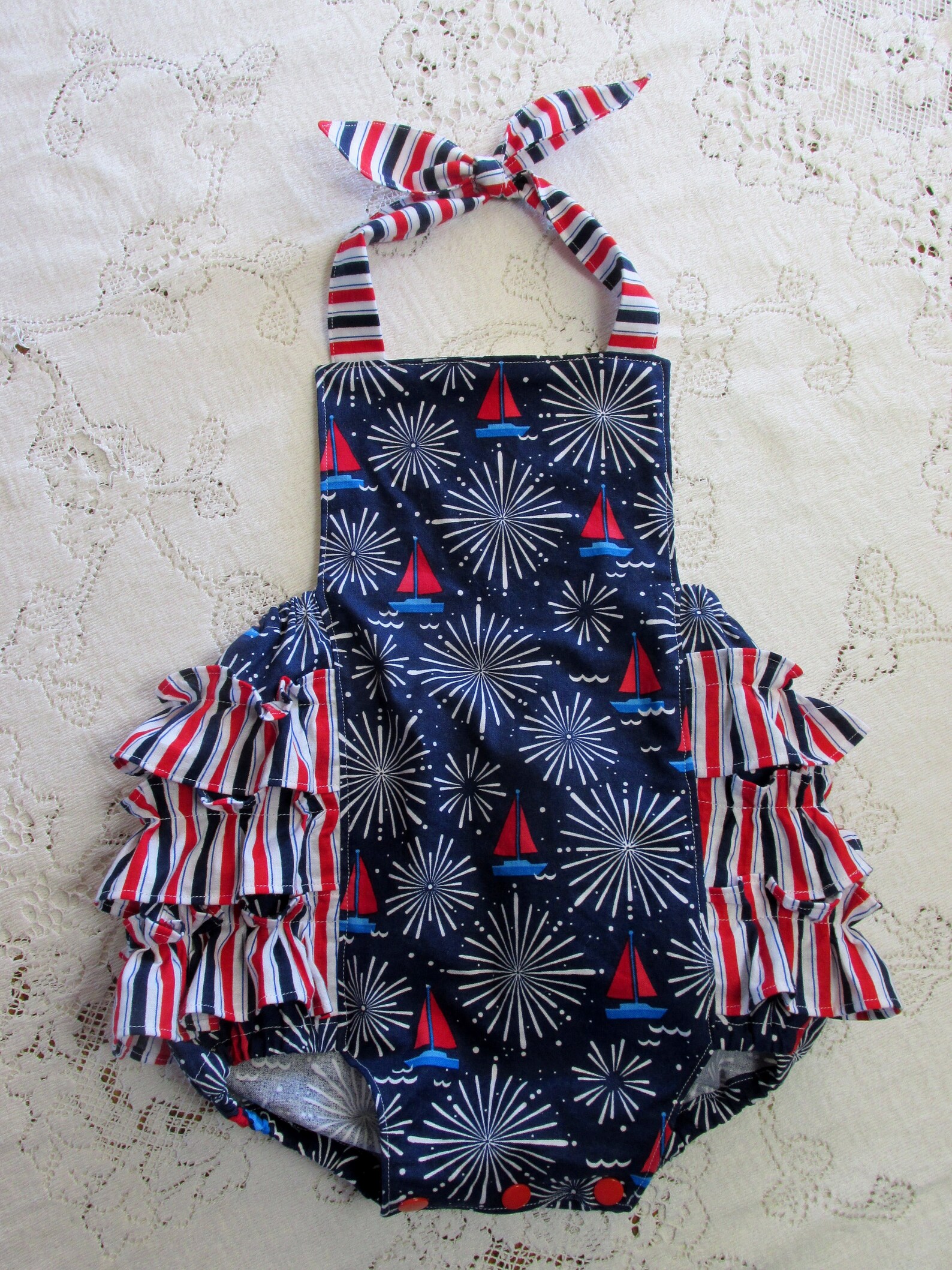 Fourth of July Red White & Blue Ruffled Bubble Romper - Patriotic ...