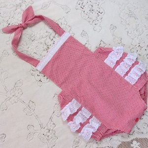 Red Gingham Ruffled Bubble Romper, Infant Toddler Child Sizes, Vintage-style Romper, Ruffled ...