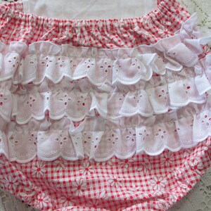 Red Daisies Gingham Ruffled Bubble Romper - Infant Toddler Child Vintage-style Ruffled Sunsuit ...
