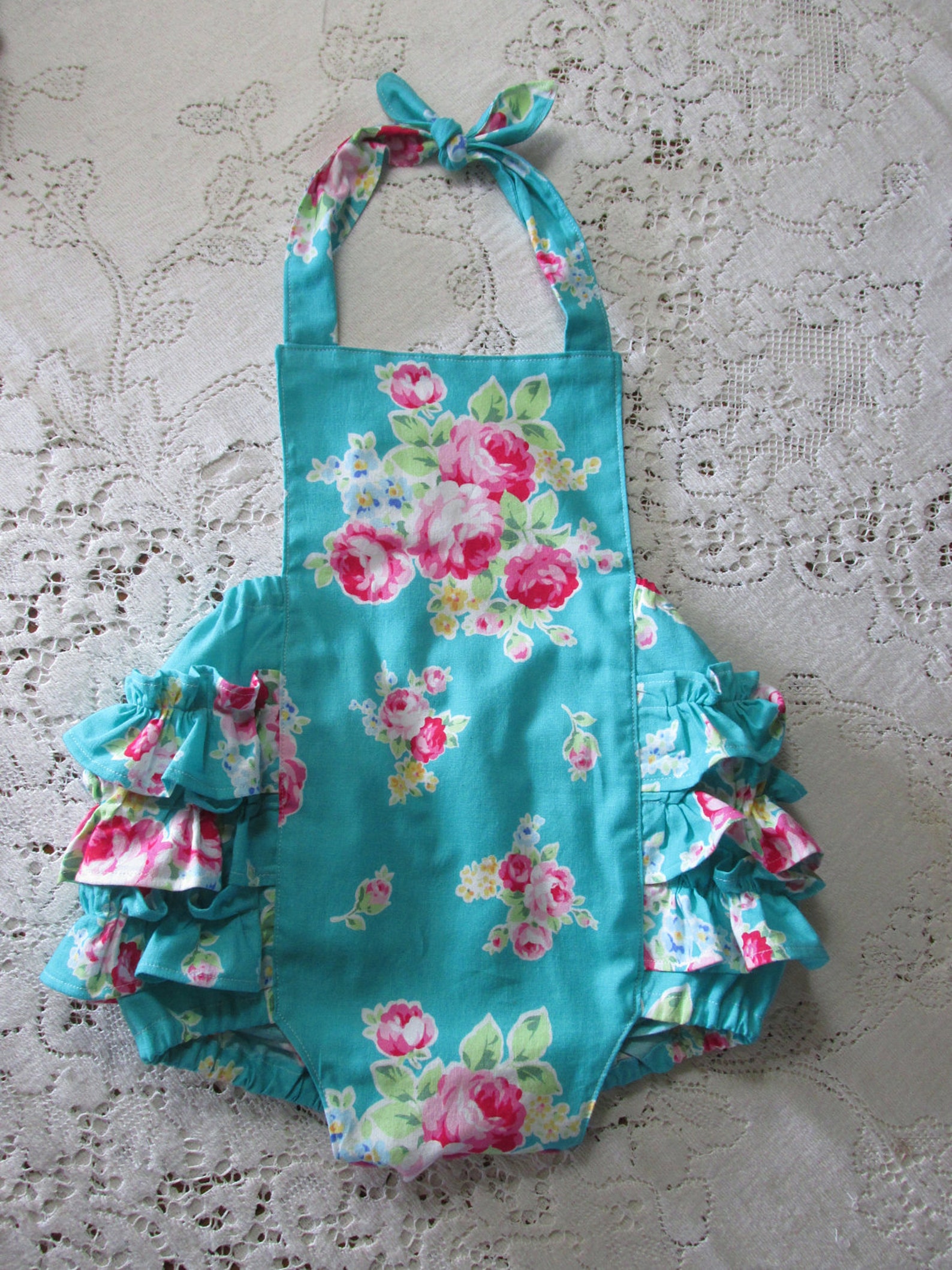 Flower Sugar Blue Ruffled Bubble Romper, Infant Toddler Child Sizes ...