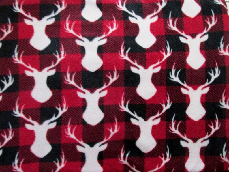 Buffalo Plaid Deer Head Fleece Blanket W/ Gray OR Black Minky - Etsy