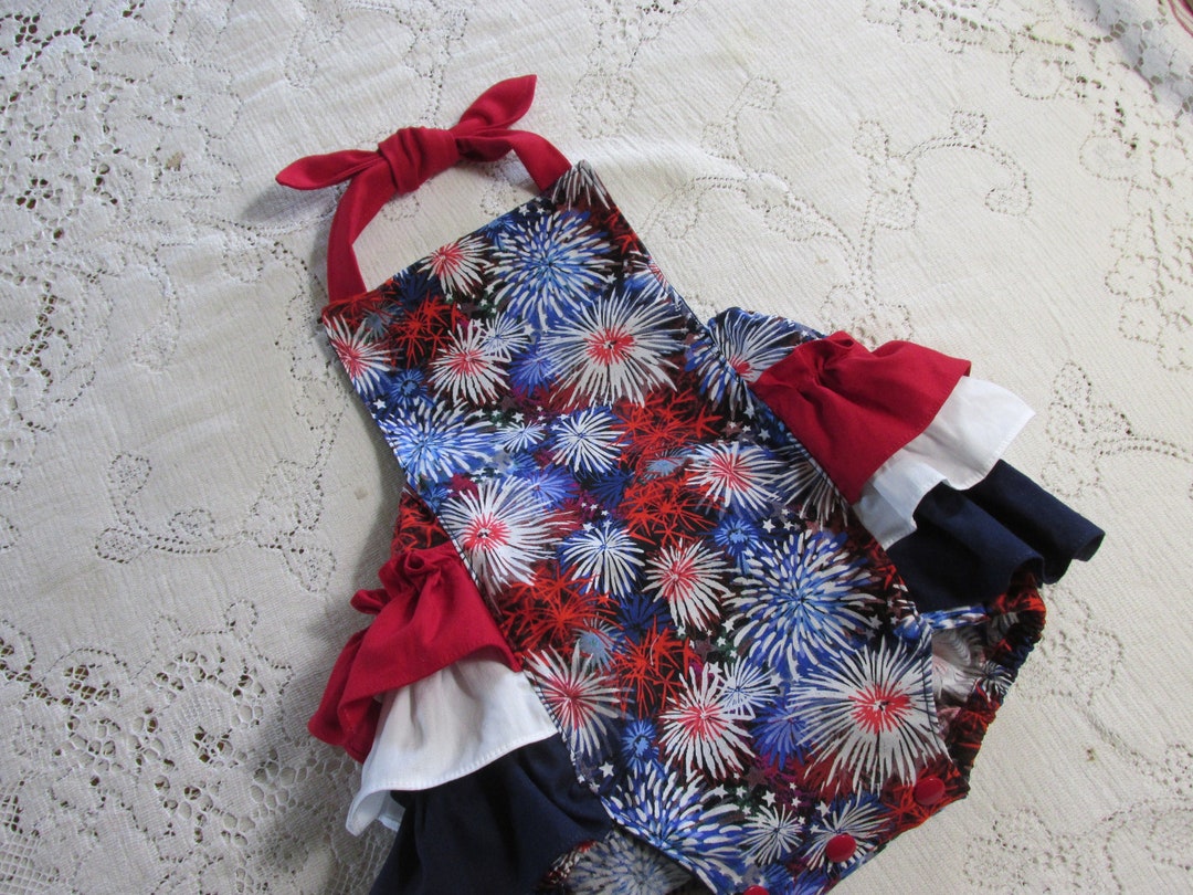 Fireworks Red White & Blue Ruffled Bubble Romper - Patriotic - Fourth ...