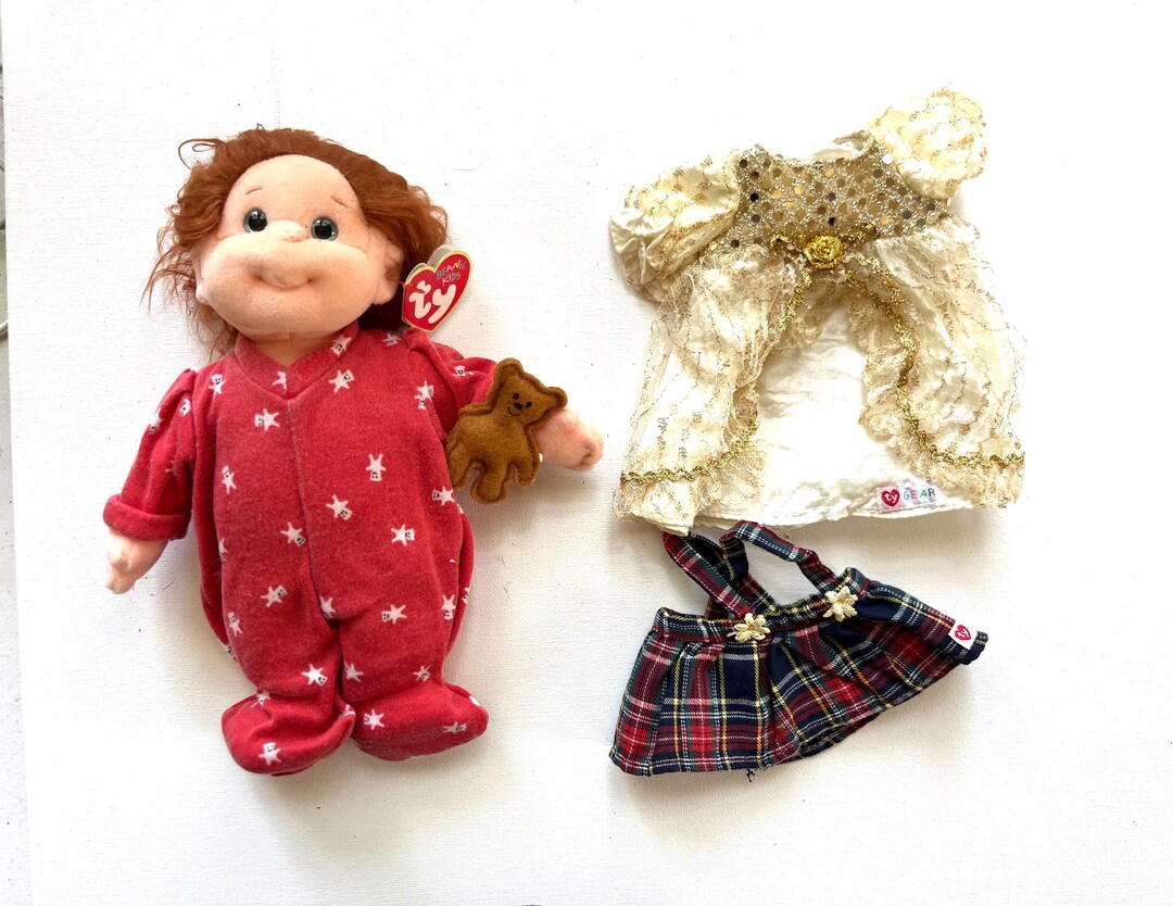 Vintage Ty Beanie Kid Ginger 2000, Red Pajamas, Teddy Bear, Gold ...