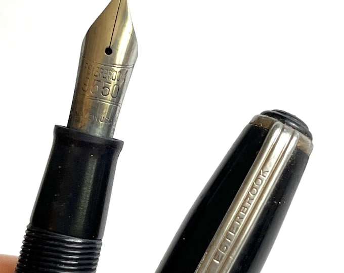 Vintage Black Fountain Pen, Esterbrook 1950s, Stainless Steel Nib 9550 ...