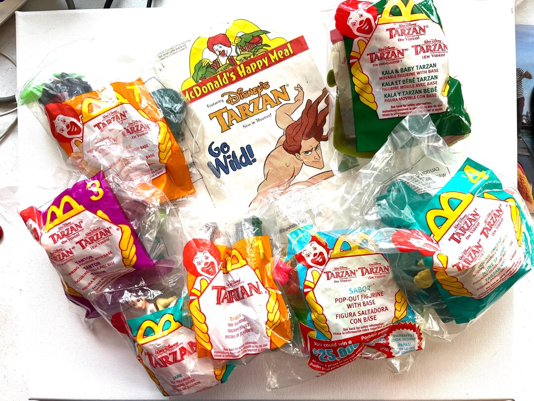 8-pc Tarzan Mcdonald's Toys, Vintage 1999/2000, Disney, Happy Meal Sack ...