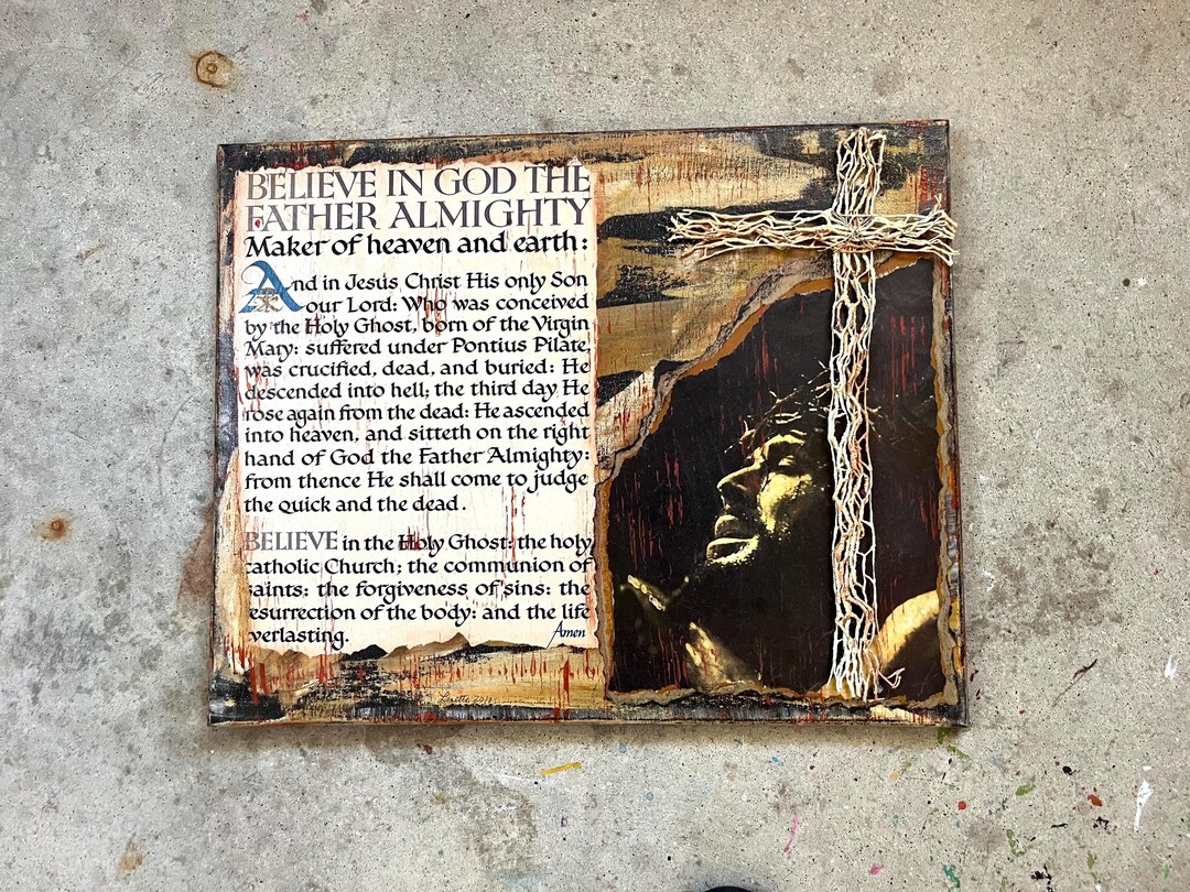 The Apostles Creed, Jesus Mixed Media Collage Painting, Cross ...