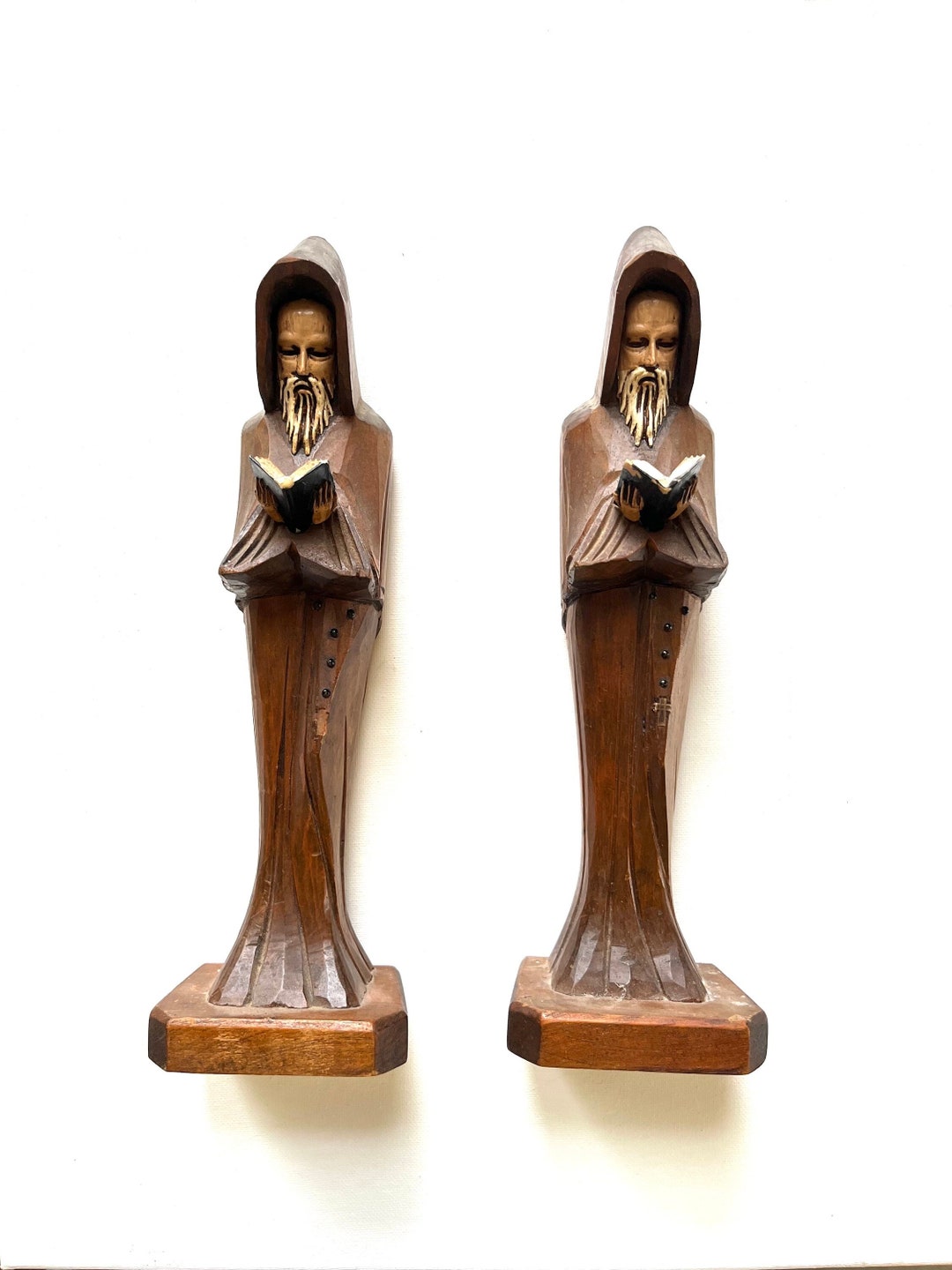 Religious Monk/saint Bookends, Vintage 1960s, Carved Wood, Wooden ...