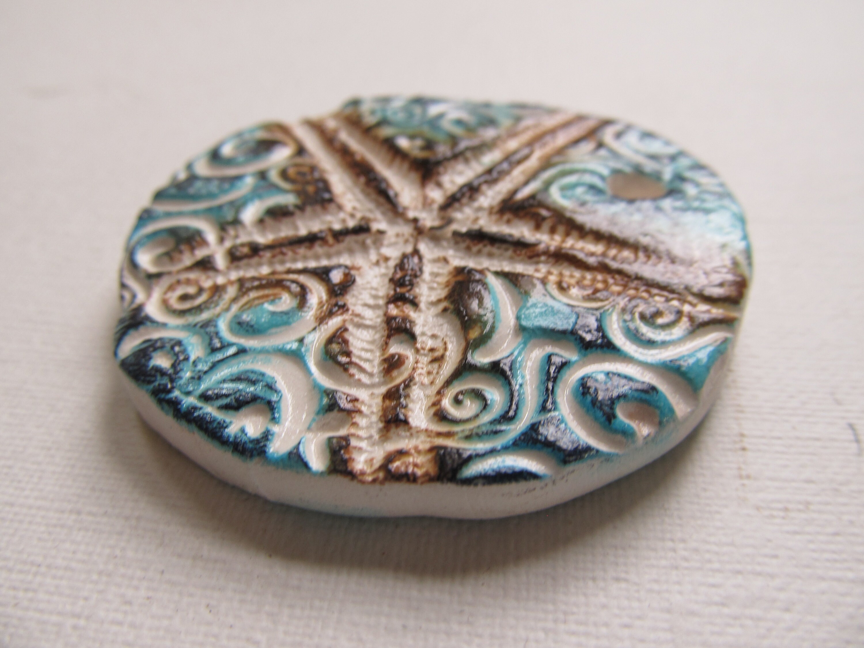 Beach Pendants/tags Rustic Ceramic White Blue & Brown - Etsy