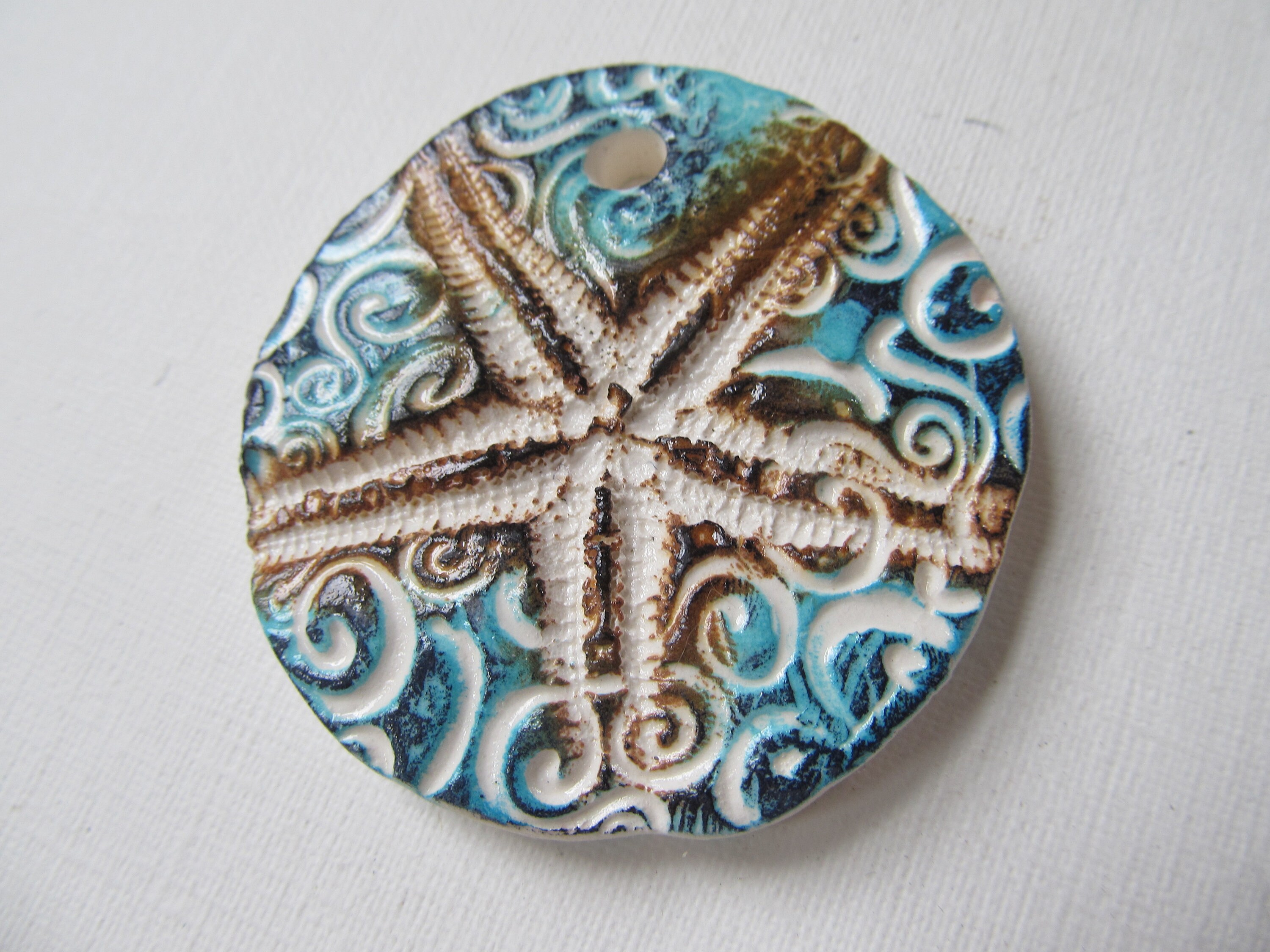 Beach Pendants/tags Rustic Ceramic White Blue & Brown - Etsy