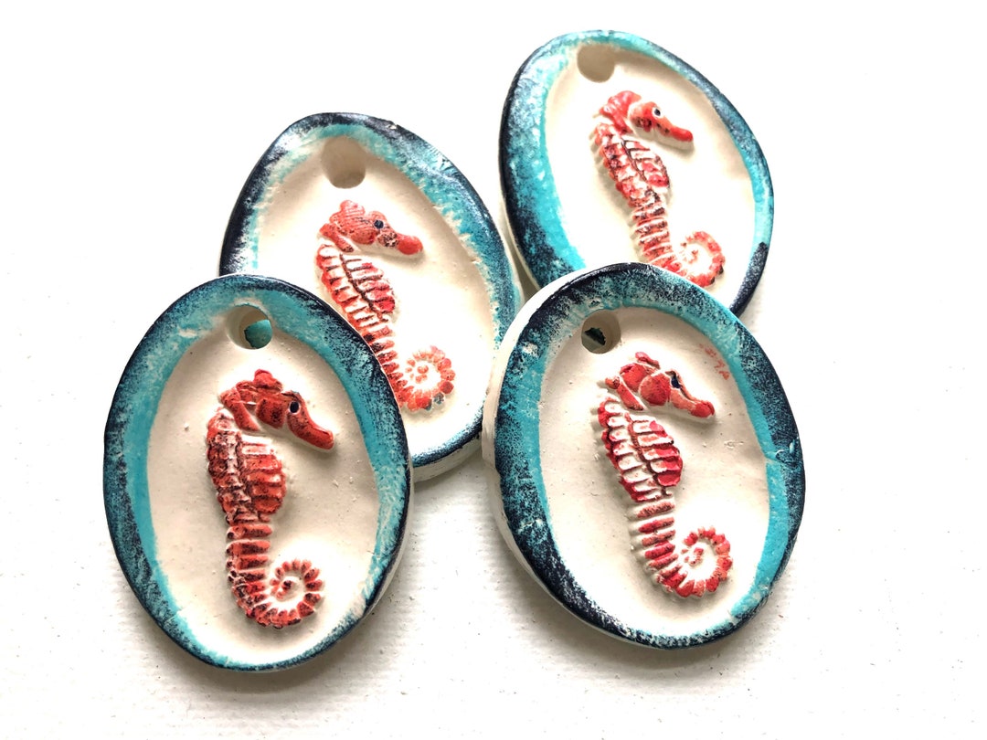 Seahorse Pendants/gift Tags, Rustic Ceramic White, Blue, Orange, Pink ...