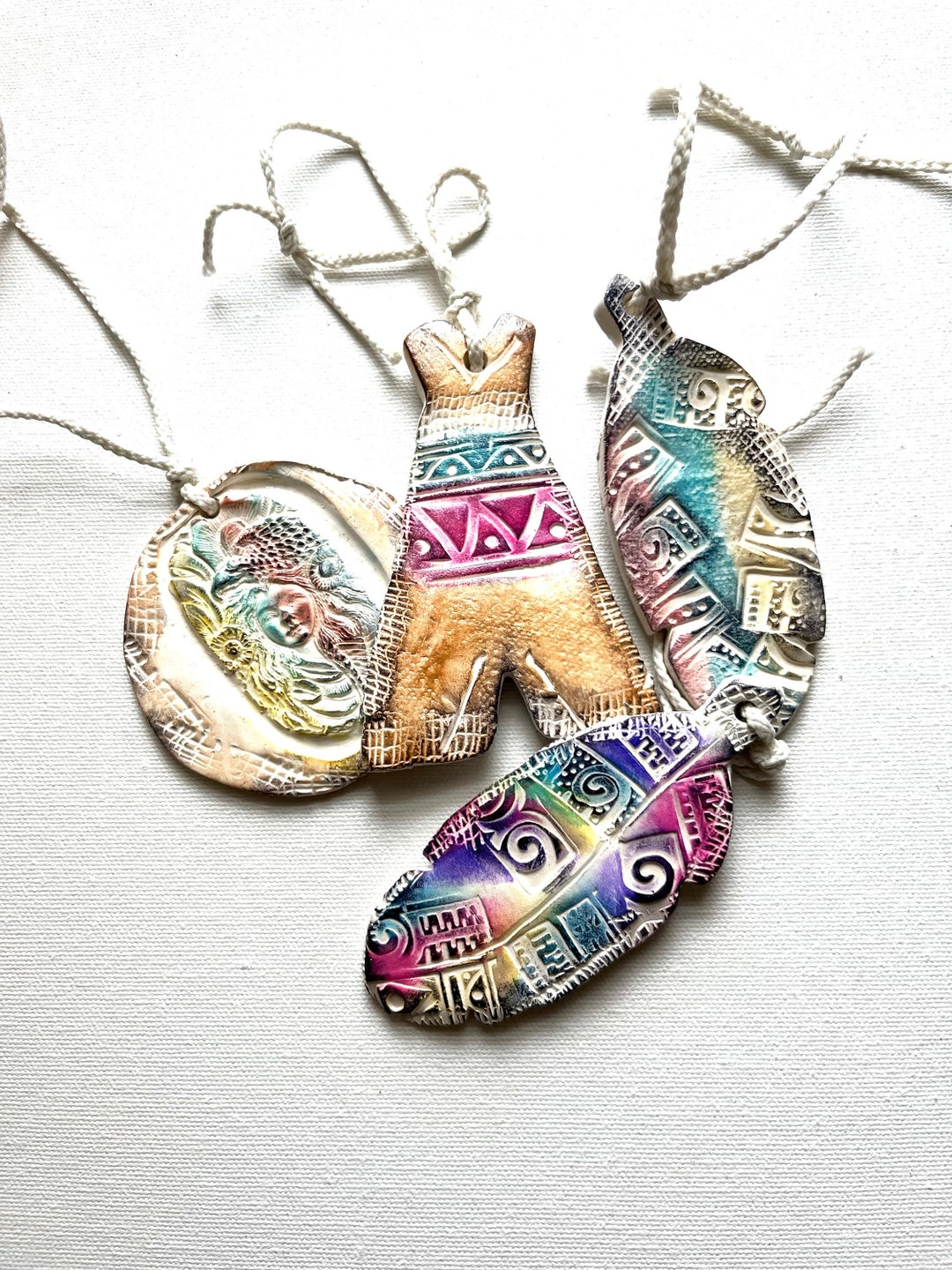 Western, Native American Ornaments, Rustic Ceramic White, Brown ...