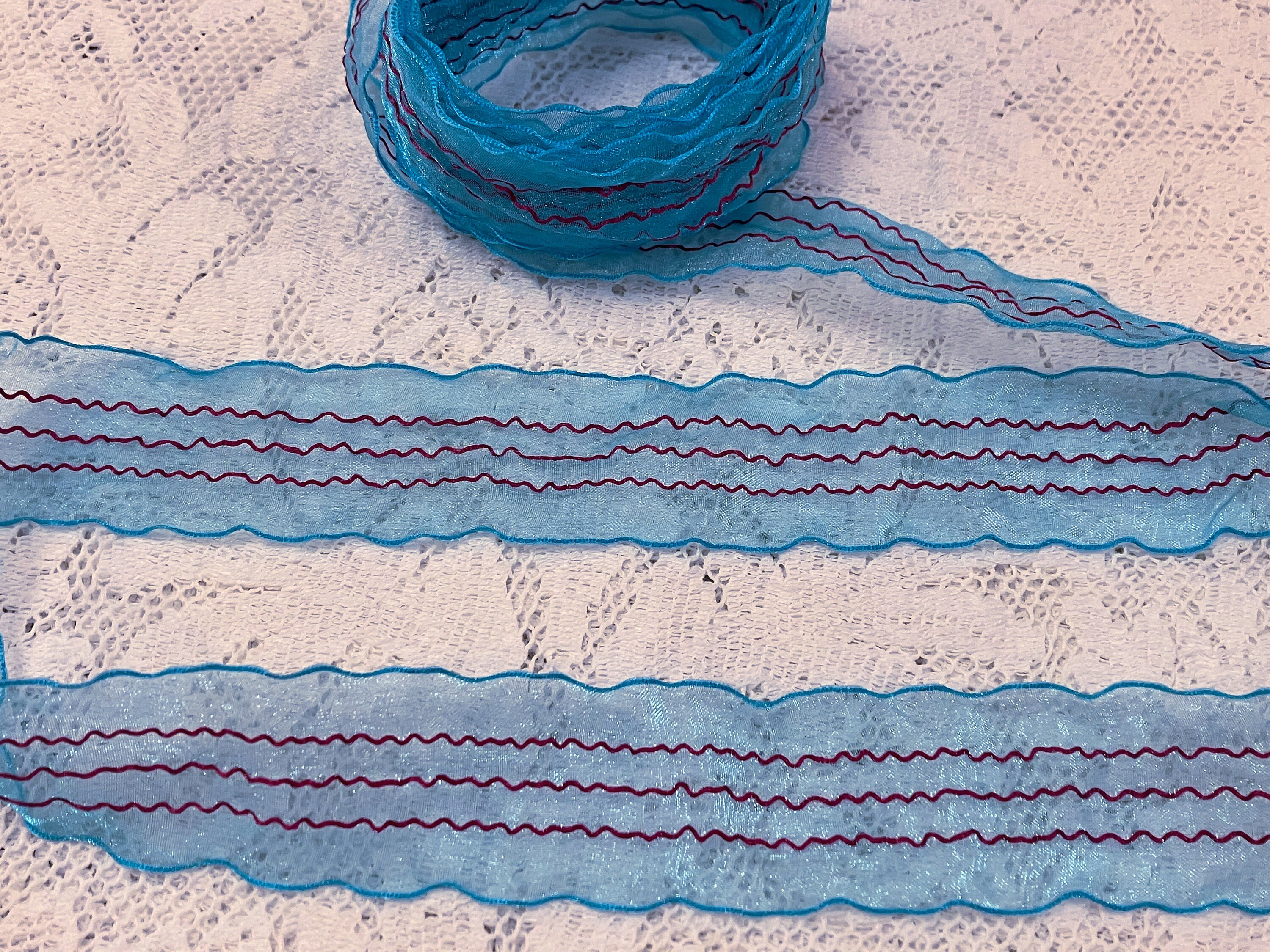 Beautiful Sheer Teal Ribbon Vintage Magenta Stripes Woven-through Over ...