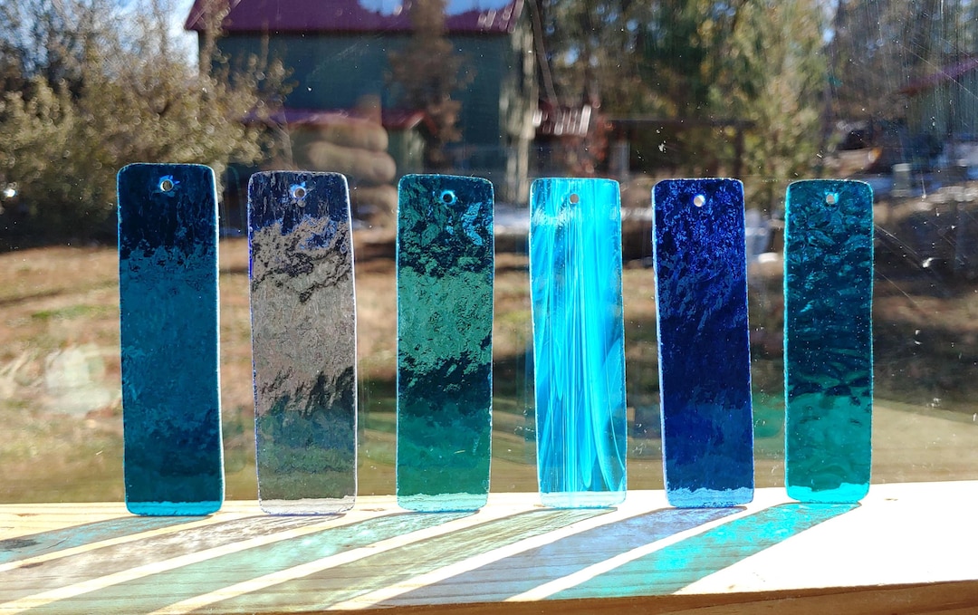 Stained Glass Chime Pieces Blue Color Mix Clear Textured Glass 6 Pieces ...