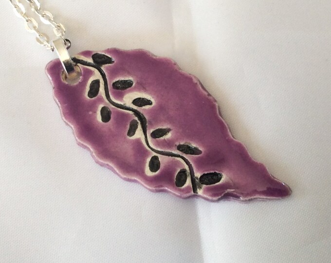 Purple Ceramic Leaf Pendant Medium With Vine Texture in Black - Etsy