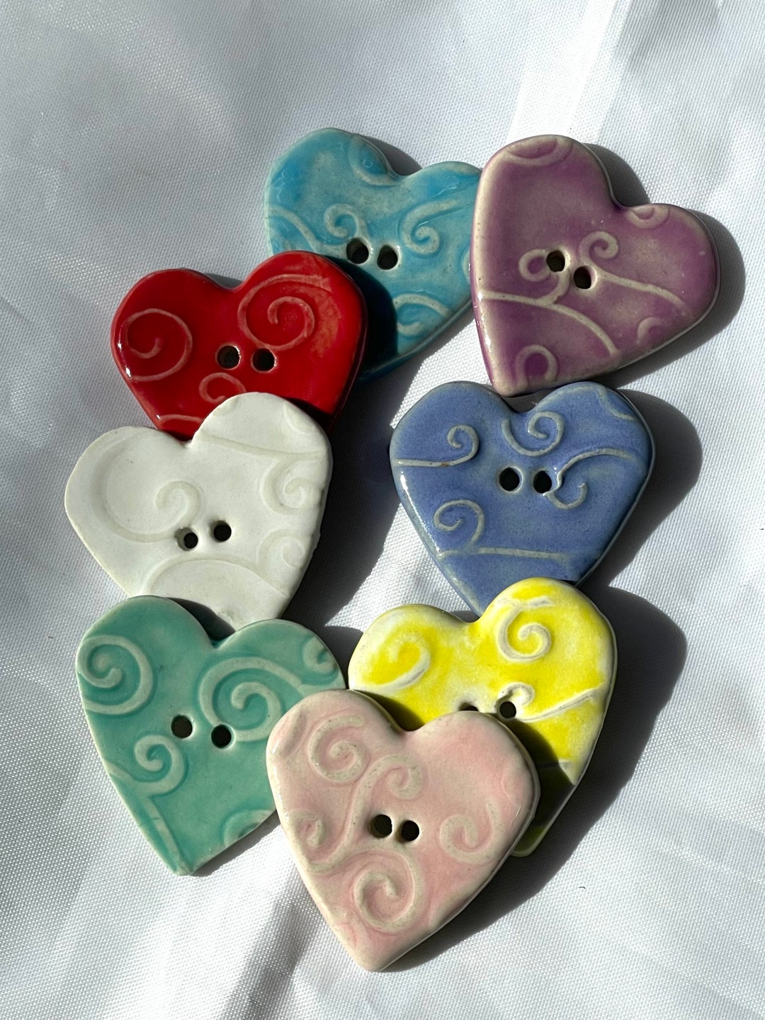 1 3/16" Pink Twirl Heart Buttons - Different Colors Available - Ceramic ...