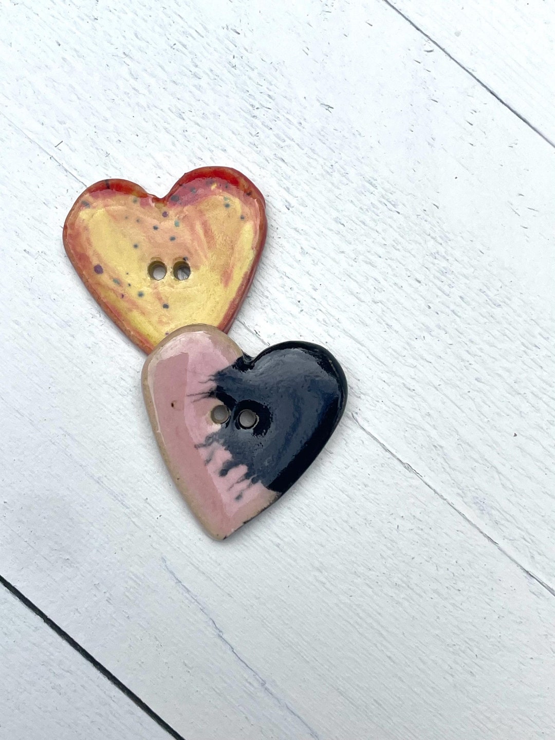 1 3/16" Speckled Red& Black Heart Buttons - Ceramic Buttons - Heart ...