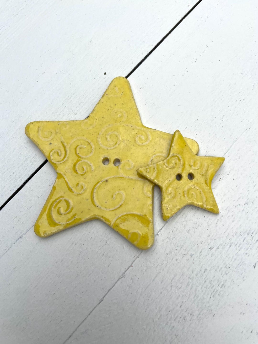 Ceramic Buttons - Yellow Star Buttons With Twirl Texture - Sold ...
