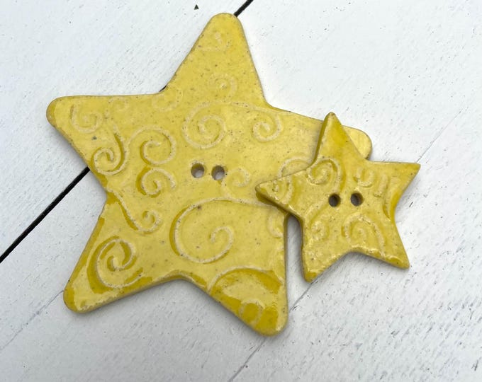 Ceramic Buttons - Yellow Star Buttons With Twirl Texture - Sold ...