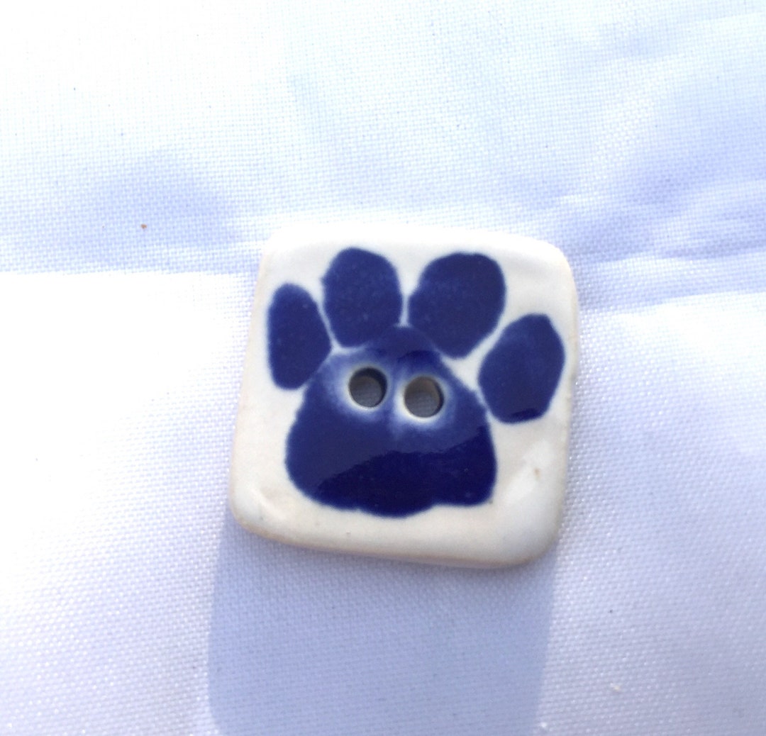 Ceramic Buttons Round Buttons Square Blue Paw Print Button 1 Square ...