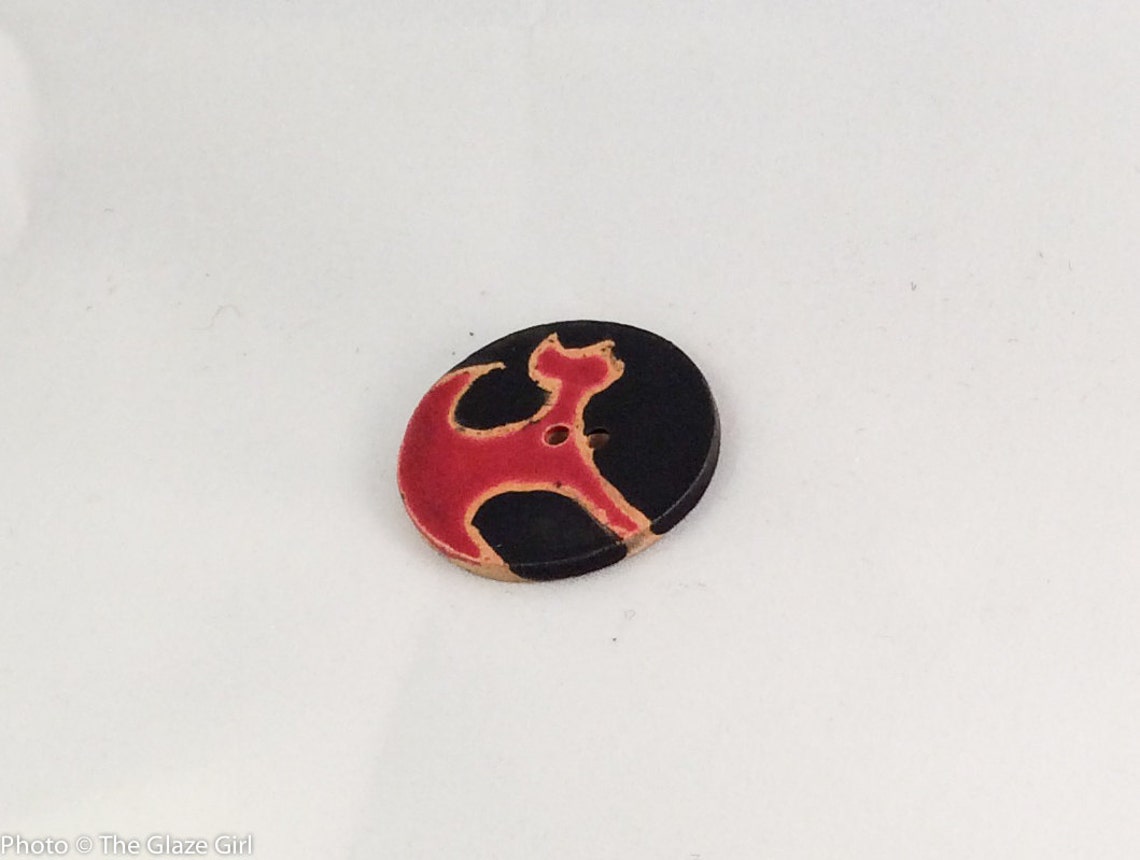 Ceramic Buttons Round Buttons Red Cat on Black | Etsy
