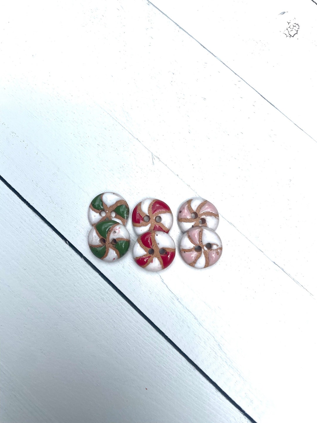 3/4" & 11/16" Candy Cane Buttons - Set of Two - Peppermint Button ...