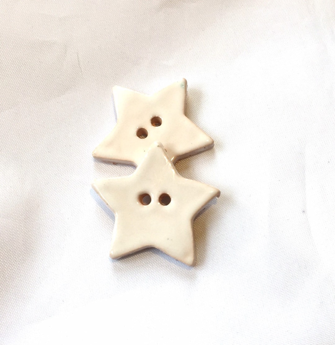 1" Small White Star Buttons - Ceramic Star Buttons - Sold as Set of 2 ...