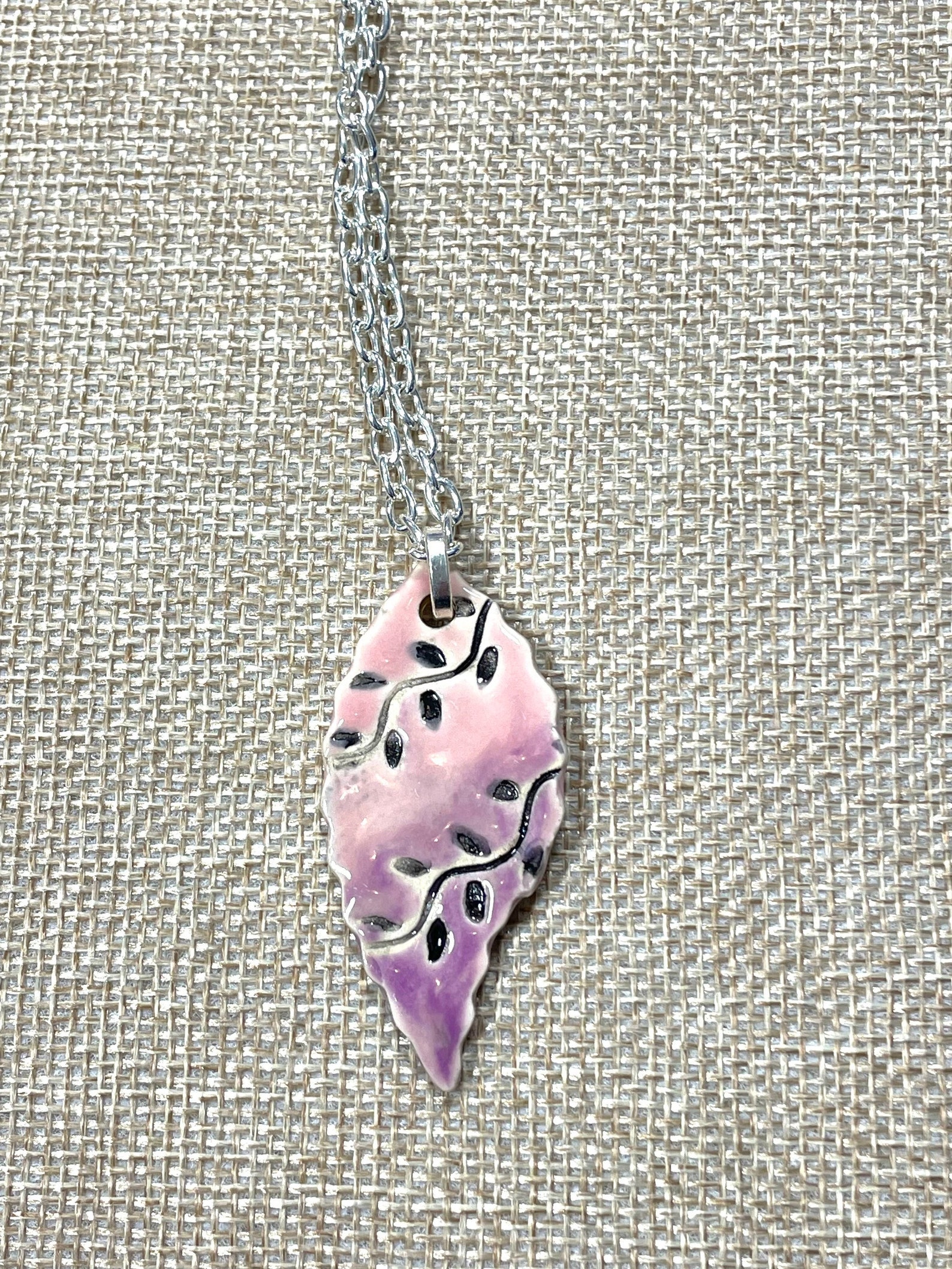 Twisted Pink Ceramic Leaf Pendant Medium With Vine Texture in Black ...