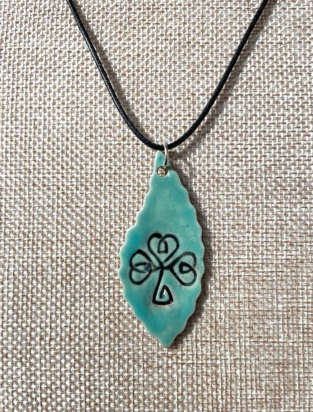 Jade Trinity Knot Ceramic Leaf Pendant Large With Optional 18 ...
