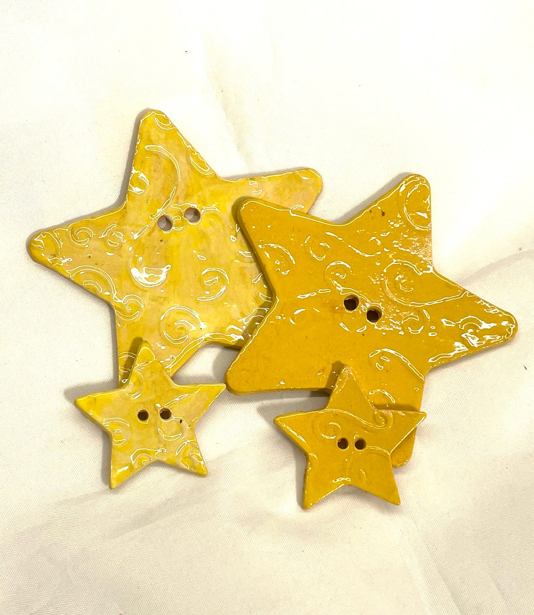 Ceramic Buttons - Yellow Star Buttons With Twirl Texture - Sold ...