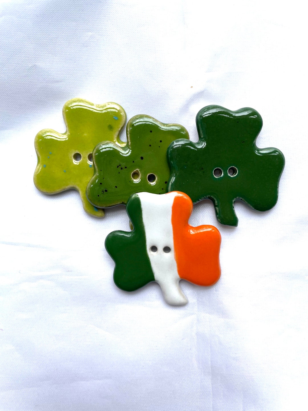Ceramic Buttons - 3 Leaf Clover Buttons - St. Patty's Day Buttons ...
