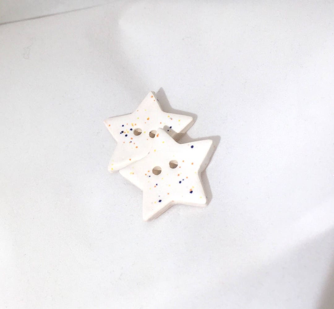 1 Small Speckled White Star Buttons Ceramic Star Buttons Sold as Set of ...