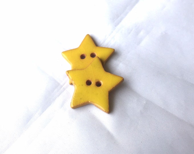 1" Small Yellow Star Buttons - Ceramic Star Buttons - Sold as Set of 2 ...