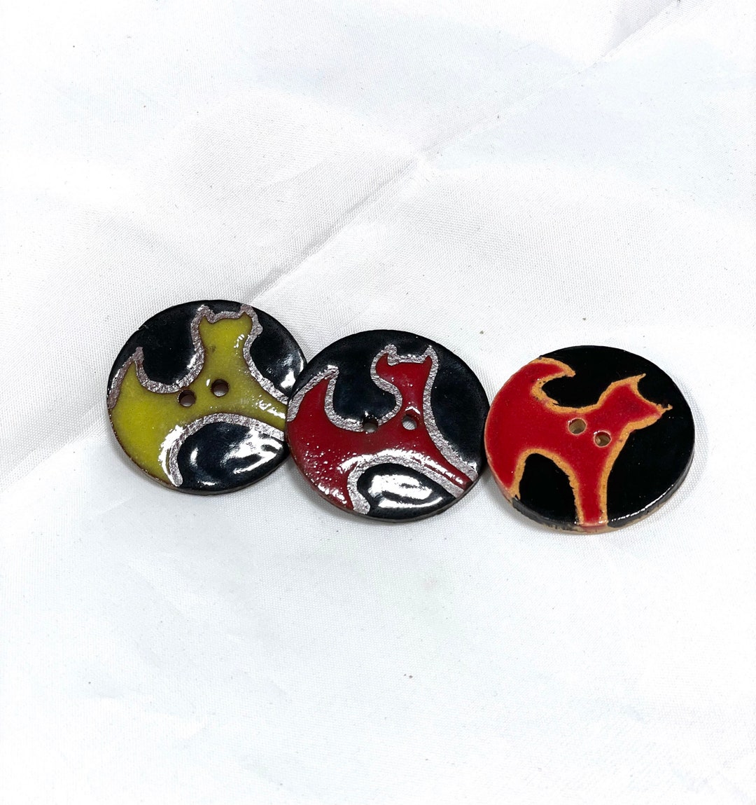 Ceramic Buttons Round Buttons Red Cat on Black - Etsy