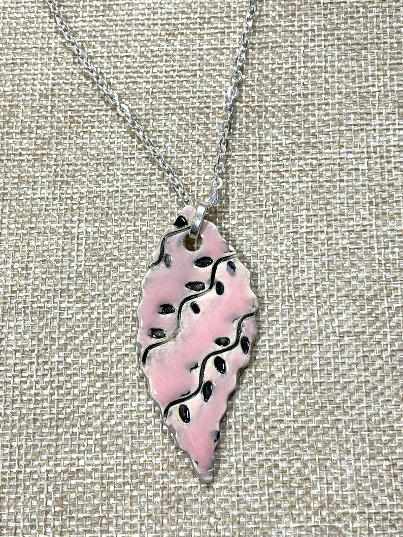 Pink Ceramic Leaf Pendant Large With Vine Texture in Black With ...