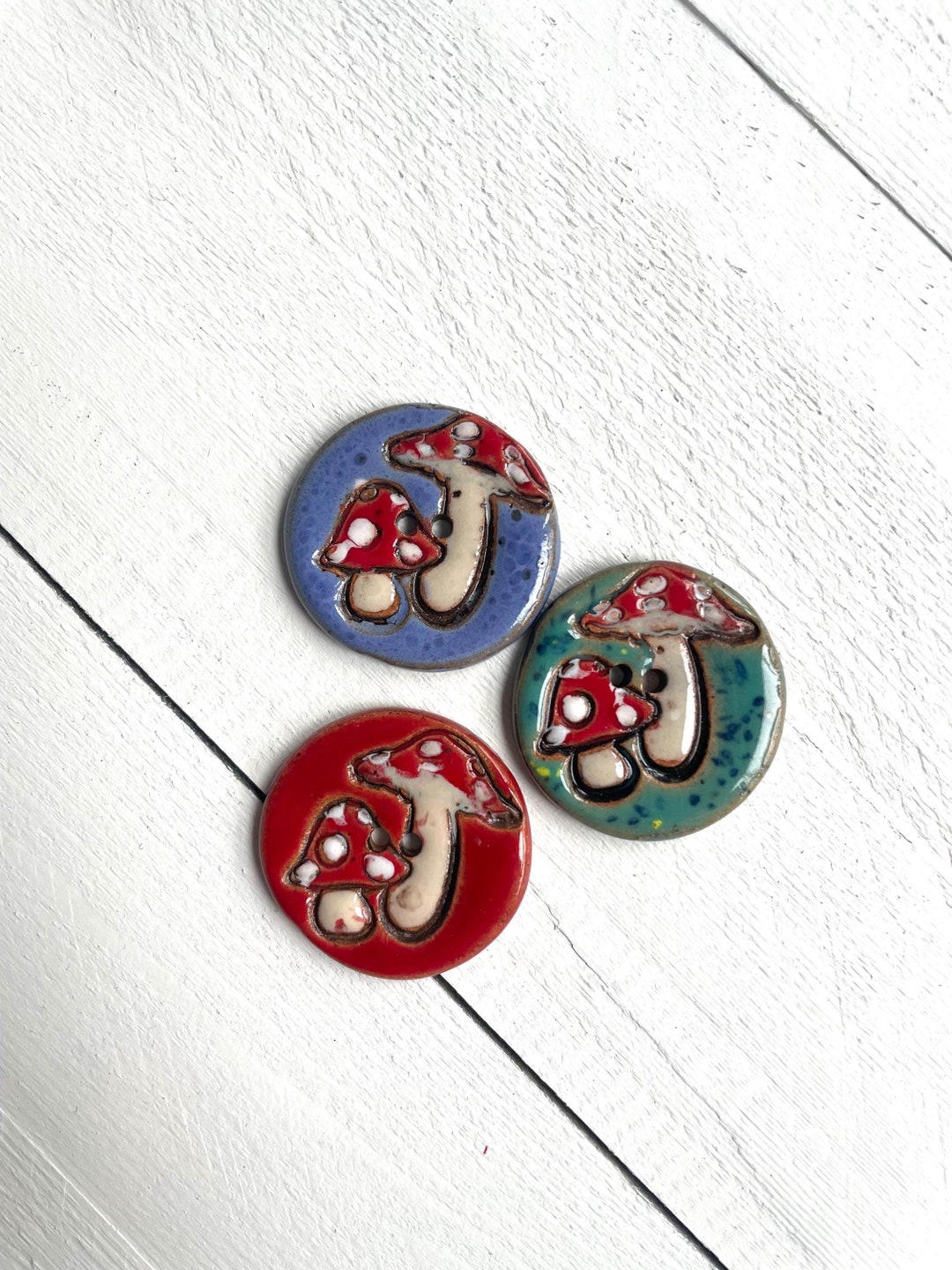 1 1/2" Round Textured Mushroom Buttons - Ceramic Buttons - Whimsical ...