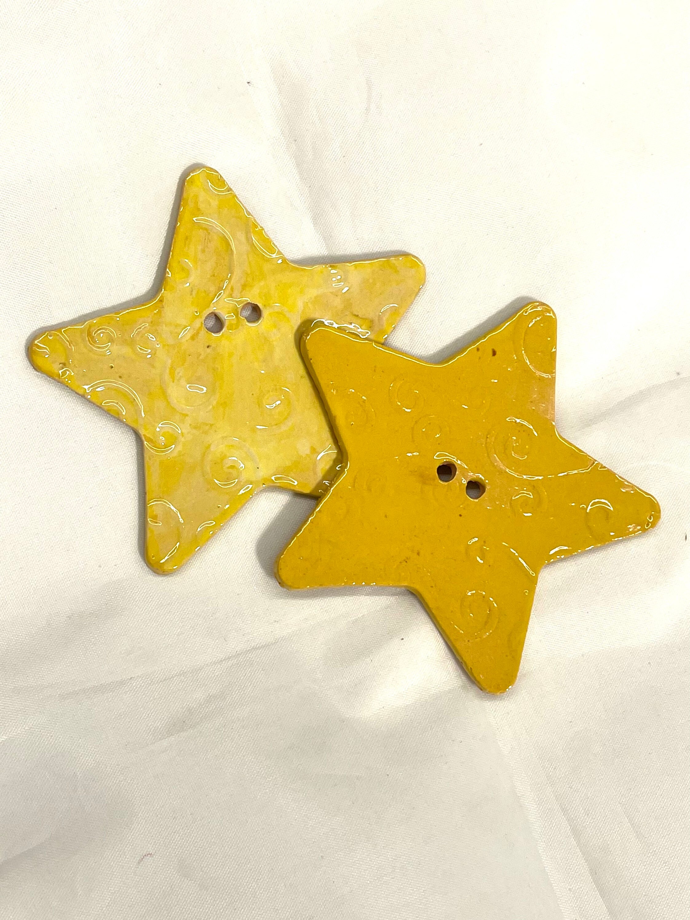 Ceramic Buttons - Yellow Star Buttons With Twirl Texture - Sold ...