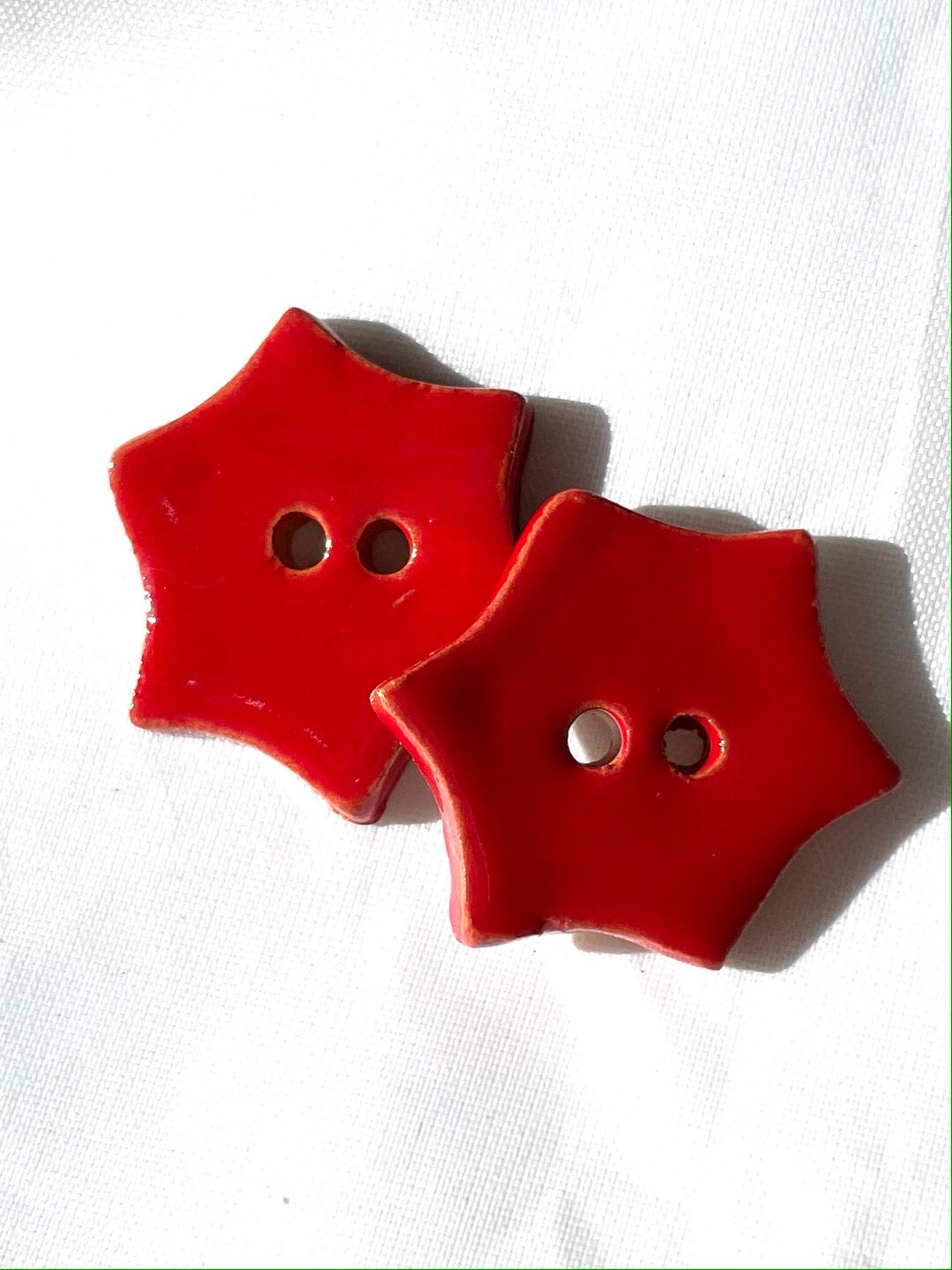 7/8" Small Red Star Buttons - Ceramic Star Buttons - Sold as Set of 2 ...
