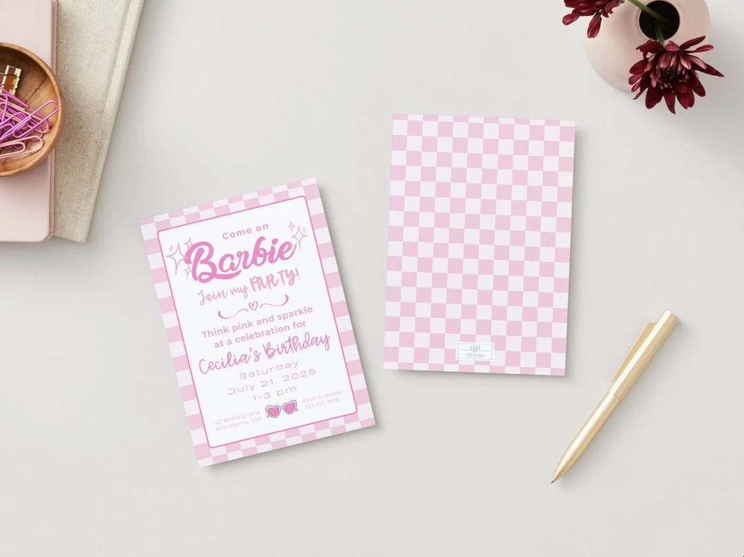 Editable Download Barbie Birthday Invitation - Pink Barbie Ken Girly ...