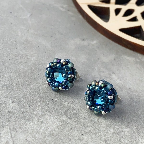 Dark Blue Crystal Stud Earrings - Etsy