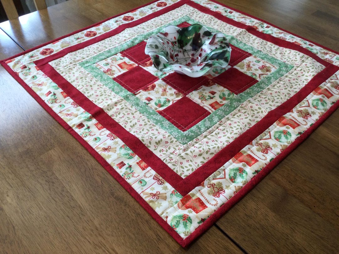 Christmas Table Topper, Quilted Christmas Table Topper, Holiday Table Topper, Quilted Table ...