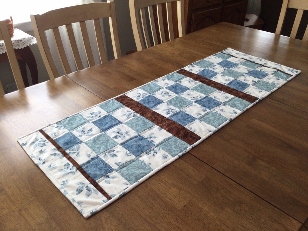 Blue Floral Quilted Table Runner: Farmhouse Table Decor (15x43) - Etsy