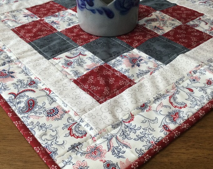 Quilted Table Topper, Table Topper, Red White and Blue Table Topper ...