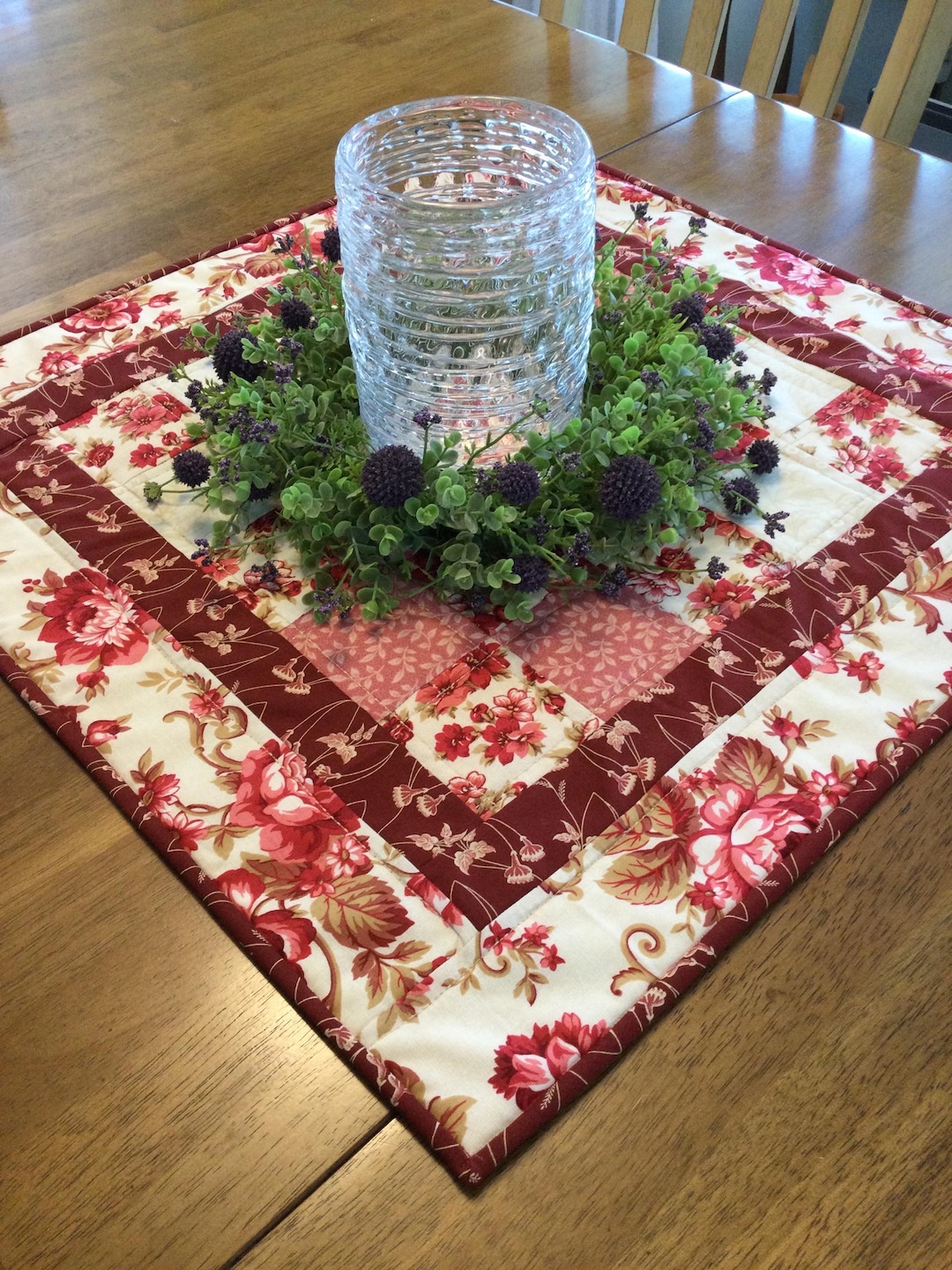 Quilted Table Topper, Table Topper, Quilted Table Runner, Floral Table ...