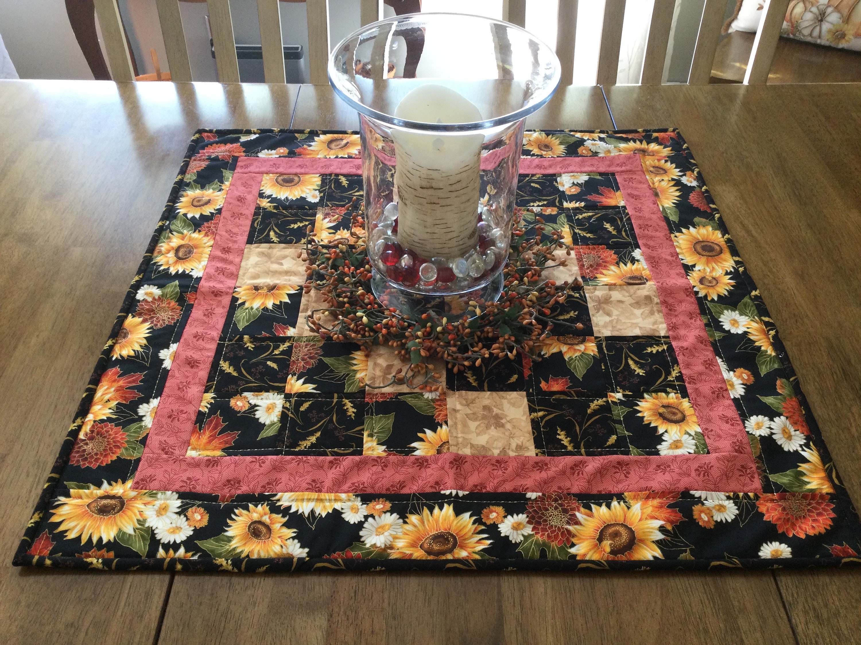 Quilted Fall Table Topper Table Topper Sunflower Table - Etsy